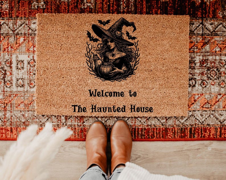 Welcome to the Haunted House Doormat, Witch Halloween Decor, Spooky ...