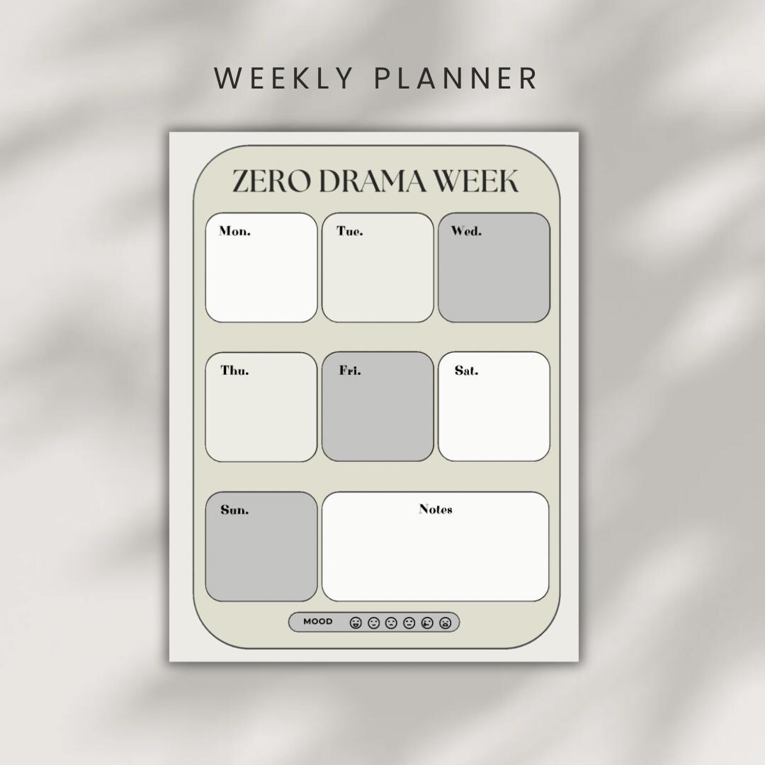 Minimalist Weekly Planner Printable, Zero Drama Week Tracker, Aesthetic ...