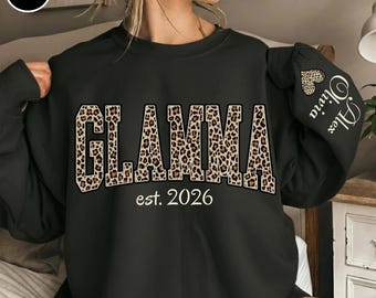 Custom Leopard Glamma Sweatshirt With Kid Name on Sleeve, Personalized ...