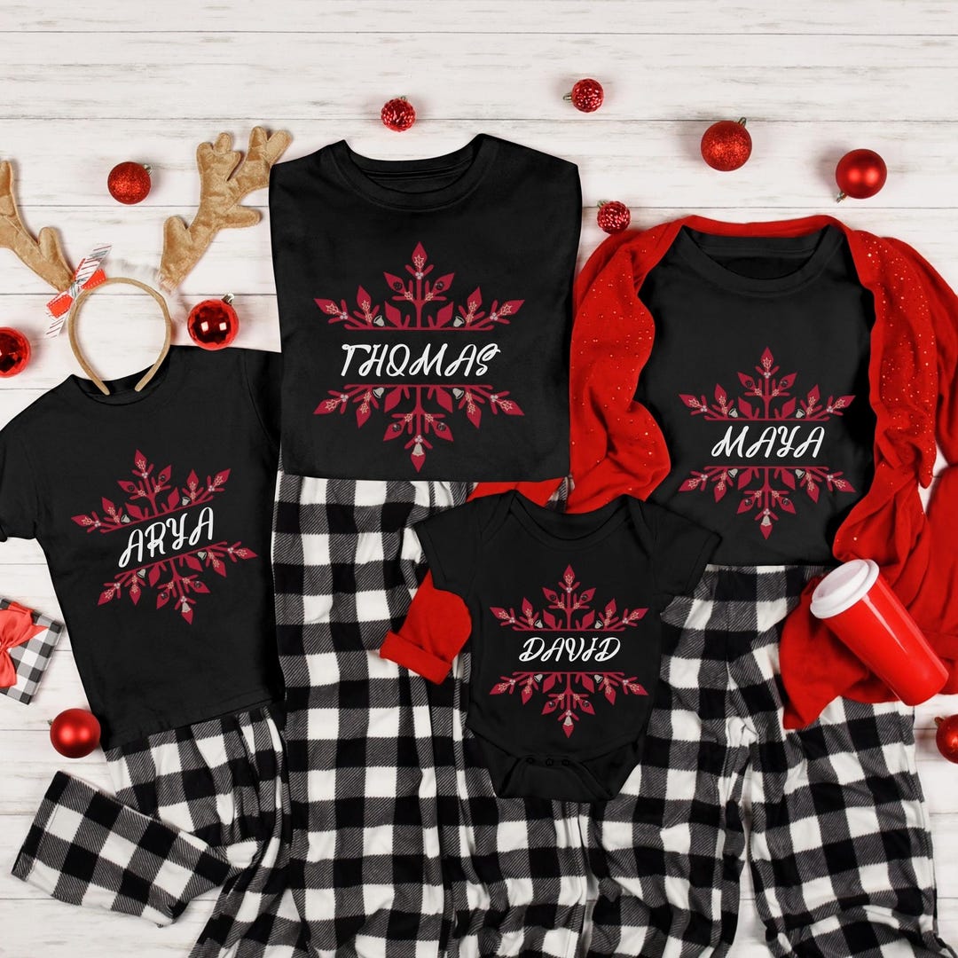 Custom Christmas Shirt Plaid Snowflake Family Name Tee Personalized ...