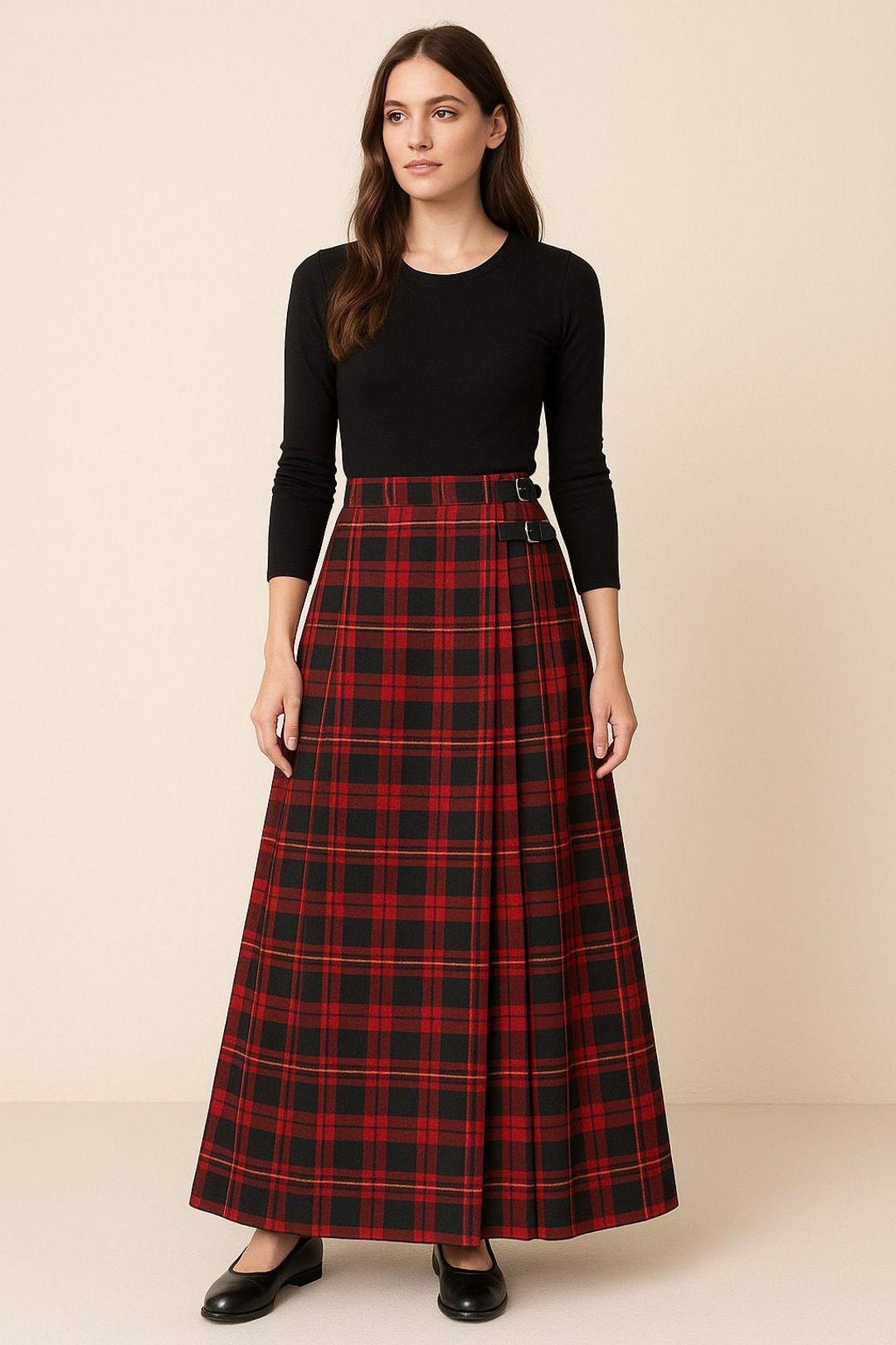 Women Scottish Plaid Maxi Pleated Skirt | Long Tartan Kilt Style Maxi ...