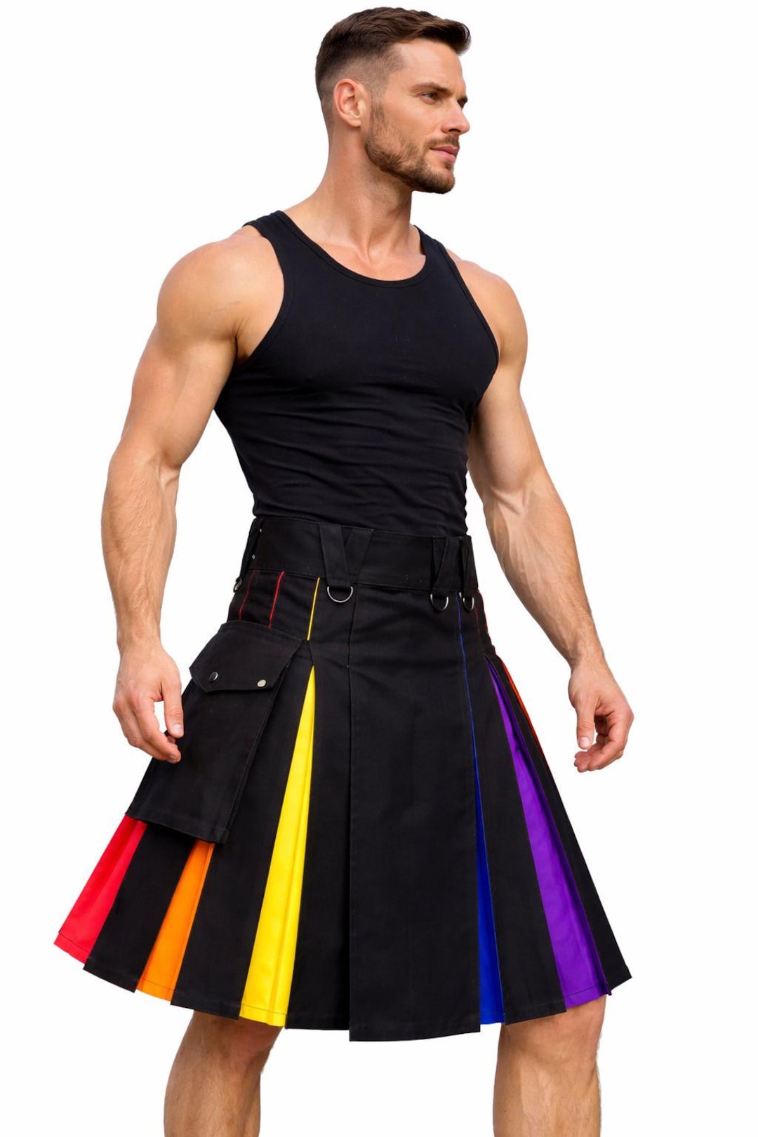 Men's Rainbow Hybrid Pride Kilt LGBT Gay Kilt Modern Utility Kilts for ...