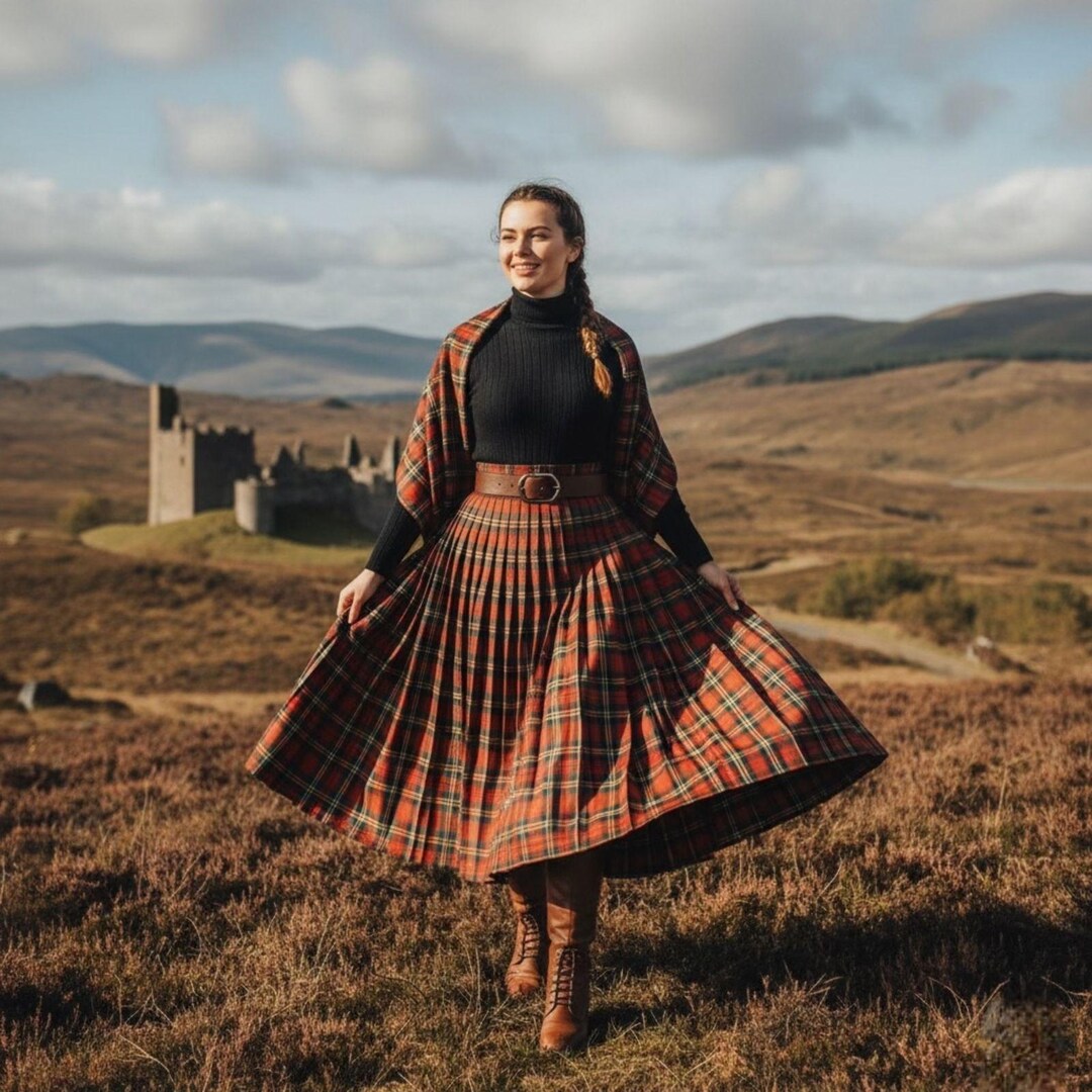 Highland Women Plaid Maxi Skirt | Tartan Full Pleated Skirt | Scottish ...
