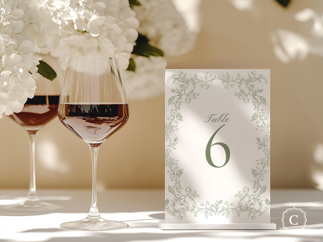 Sage Green Floral Table Number Template, Garden Wedding Printable Table ...