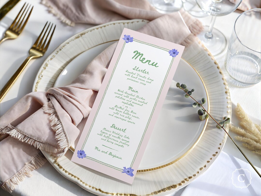 Whimsical Wedding Menu, Editable Canva Template (digital Download ...