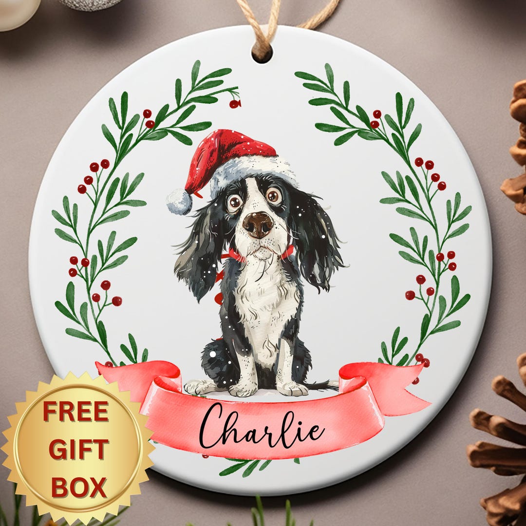 Handmade Holiday English Springer Spaniel Ornament, Ceramic Dog With ...