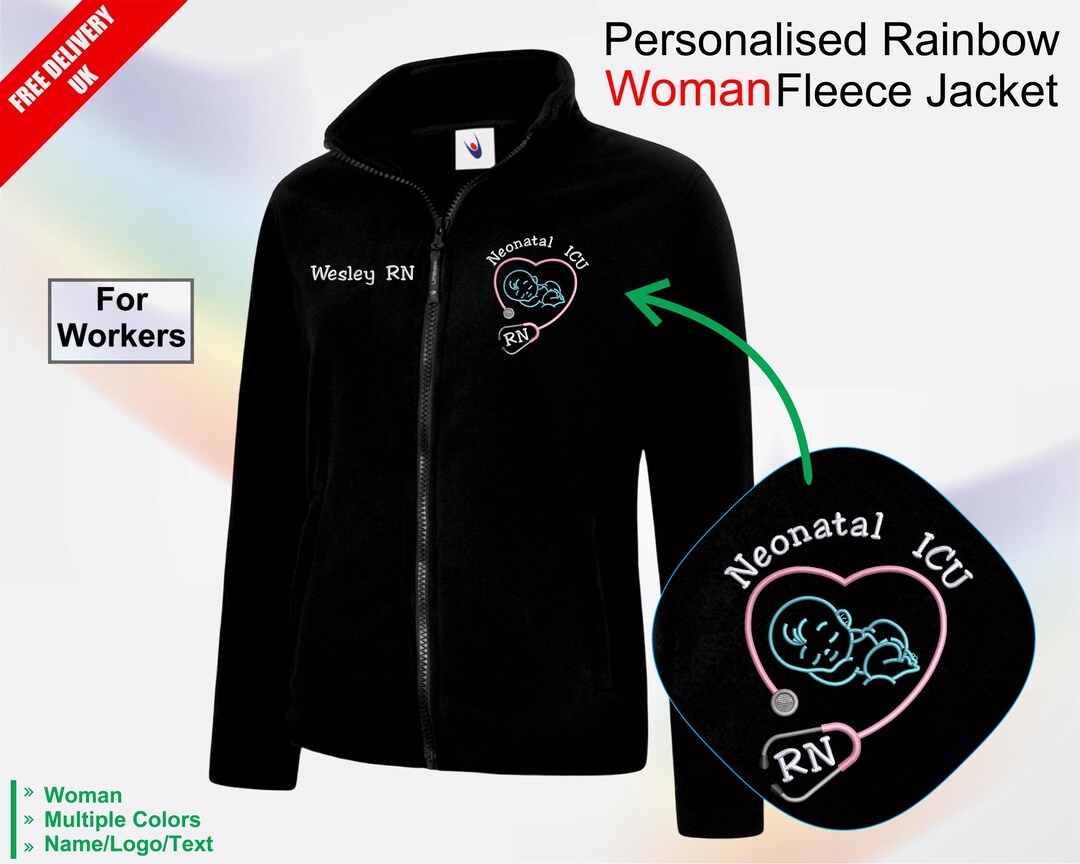 Neonatal Nurse Fleece Jacket, NICU RN Full Zip up Jacket, Custom ...