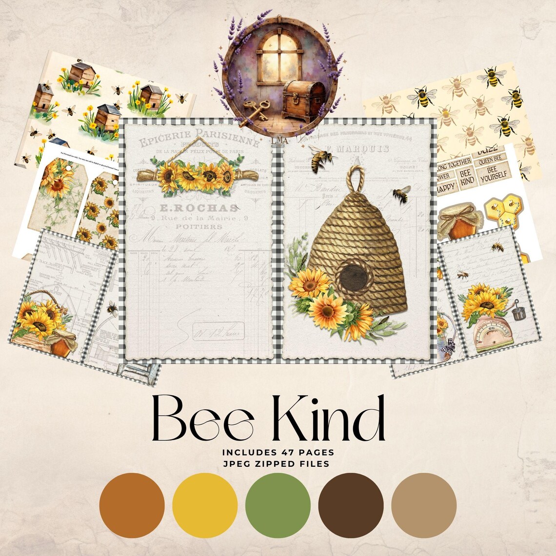Bee Kind Journal Kit | Sunny Printable Pages | Honeybee Ephemera ...