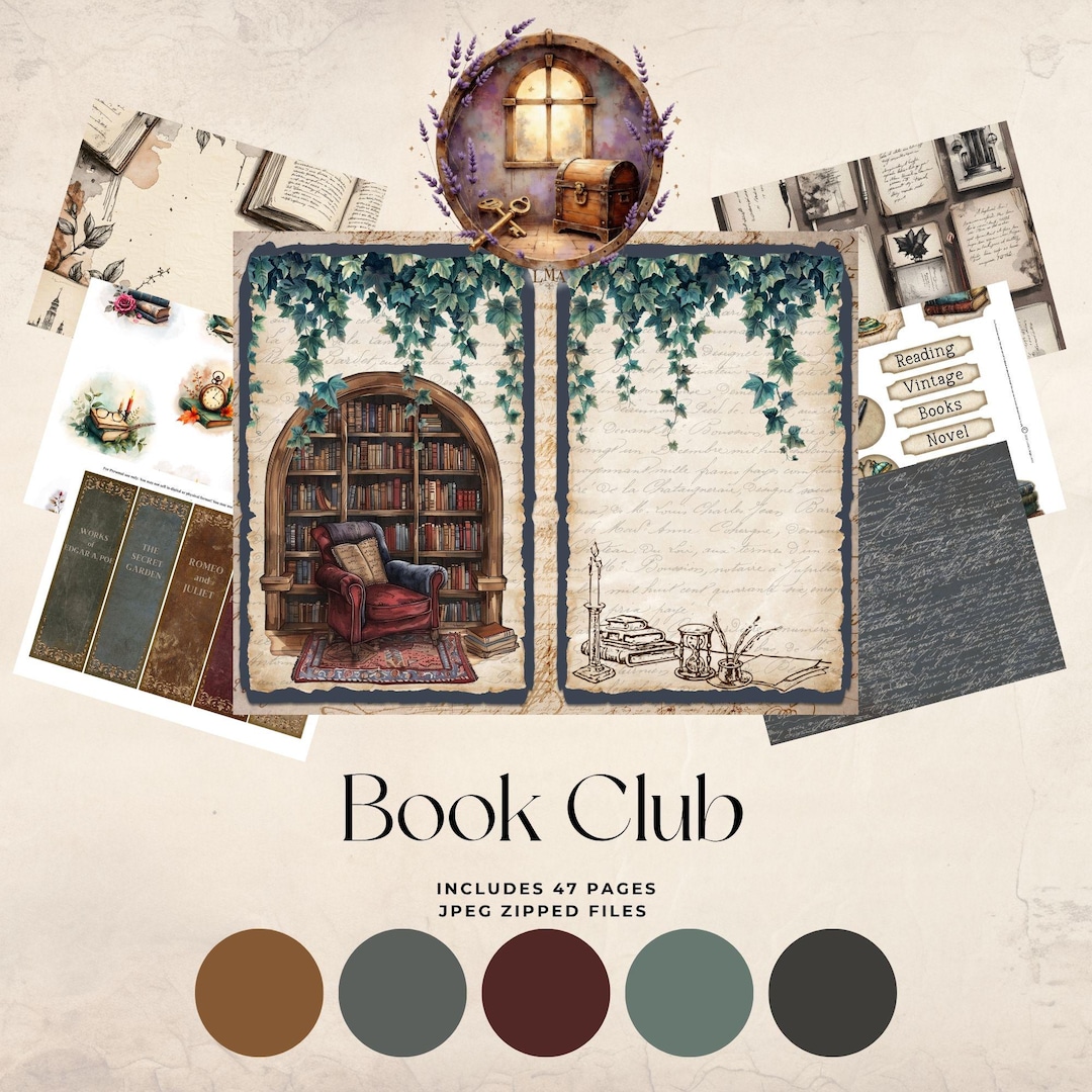 Book Club Journal Kit | 47 Literary Printable Pages | Vintage Library ...
