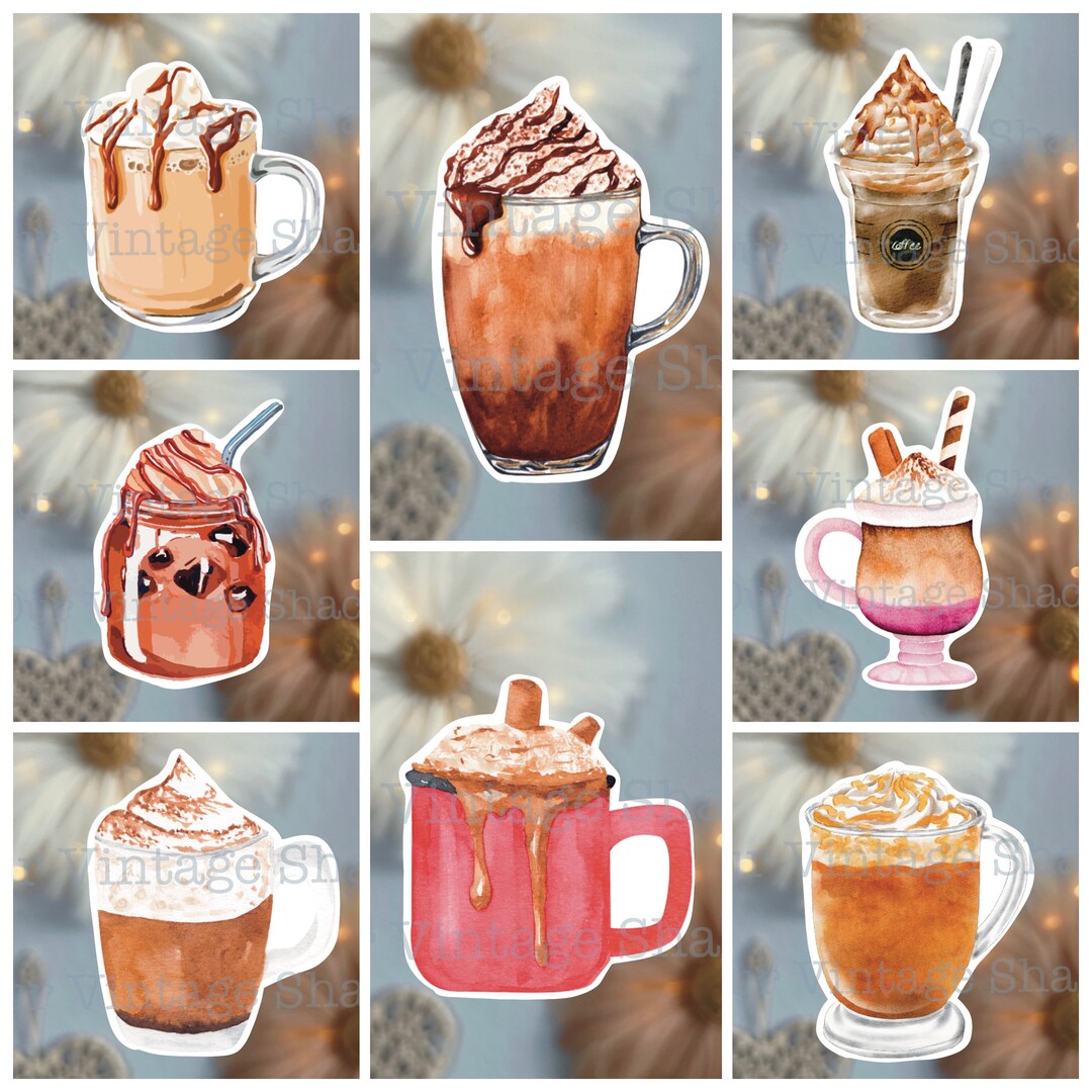 Iced Coffee, Frappuccino Watercolor Vinyl Matte or Glossy Stickers ...