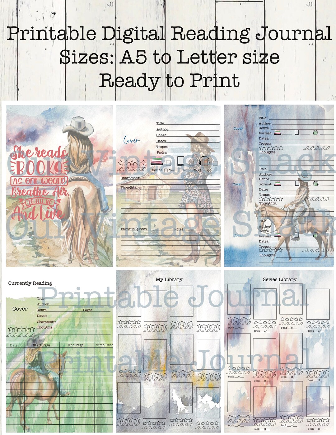Books and Cowgirls Printable Reading Journal, PDF, A5 to Letter Size ...