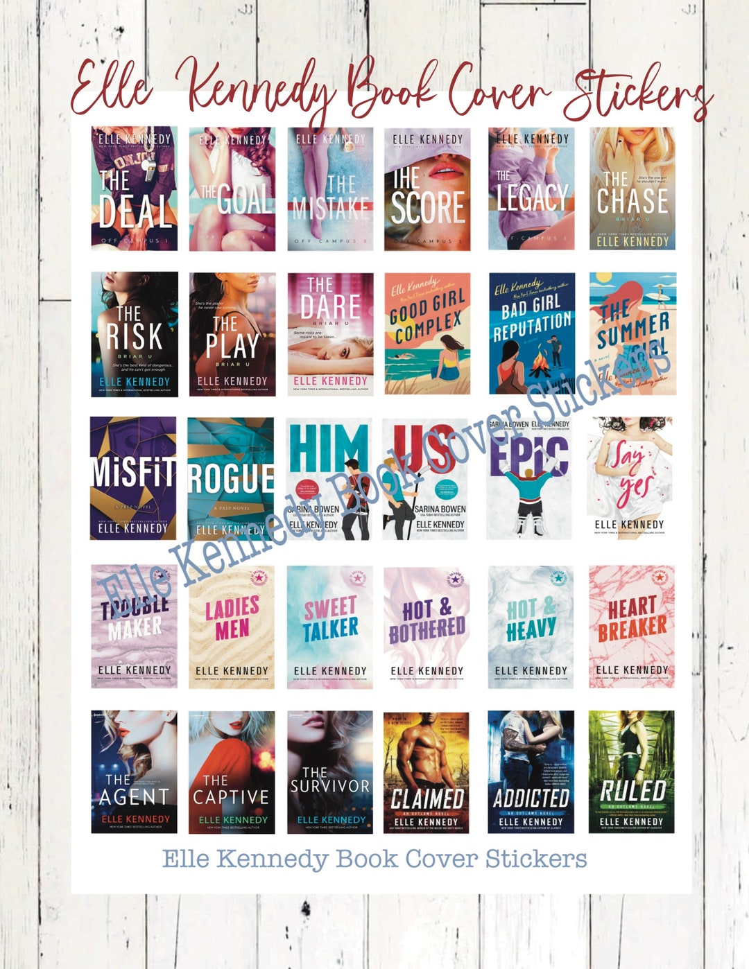 Waterproof Elle Kennedy Book Cover Stickers for Book Journals, Reading Journals, Book Lovers ...