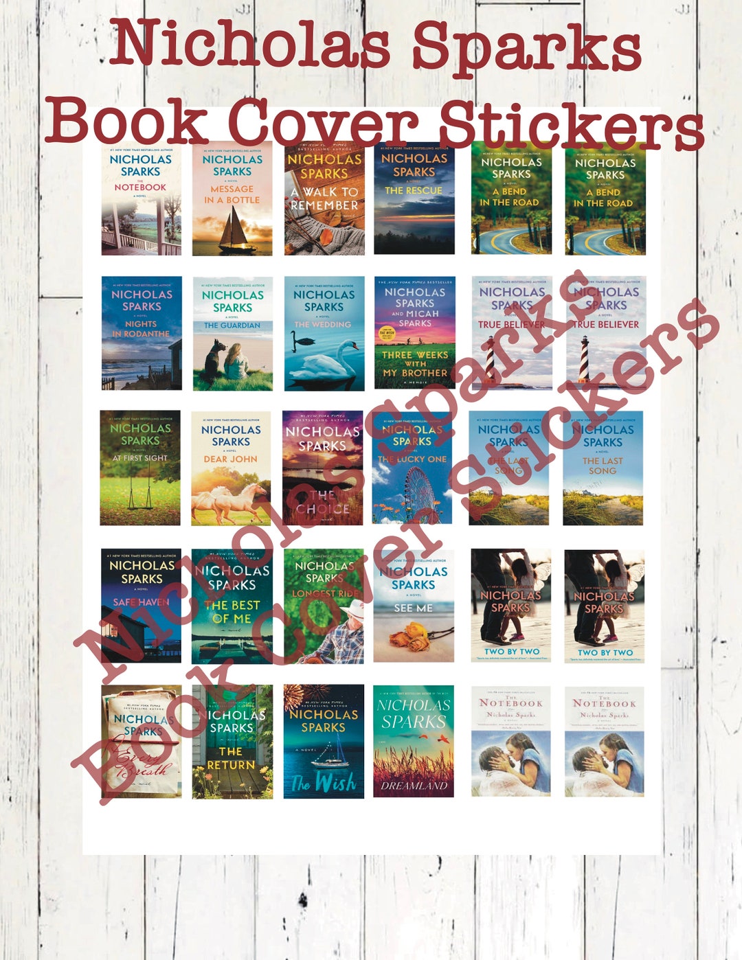 Waterproof Nicholas Sparks Book Cover Stickers for Book Journals ...