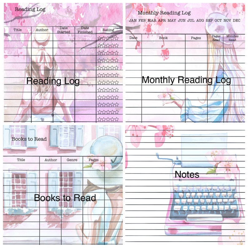 Sakura Printable Reading Journal PDF A5 to Letter Size - Etsy