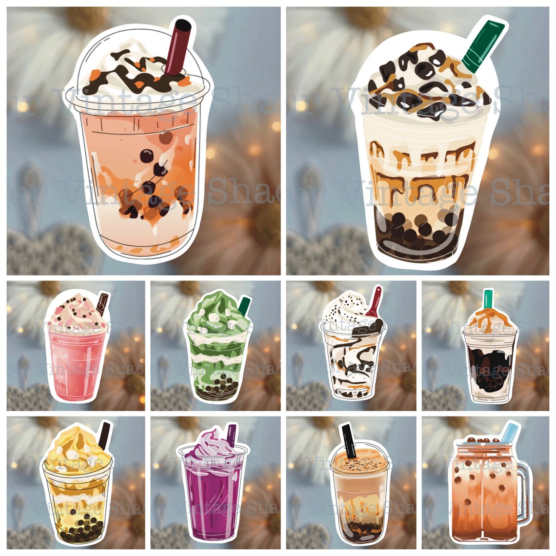 Bubble Tea Boba Tea Watercolor Vinyl Matte or Glossy - Etsy