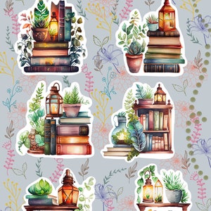 Boho Vintage Bookshelves Vinyl Sticker Sheets, Book Lovers, Butterflies ...
