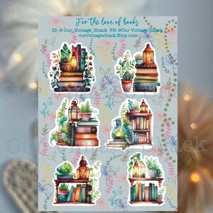 Boho Vintage Bookshelves Vinyl Sticker Sheets, Book Lovers, Butterflies ...
