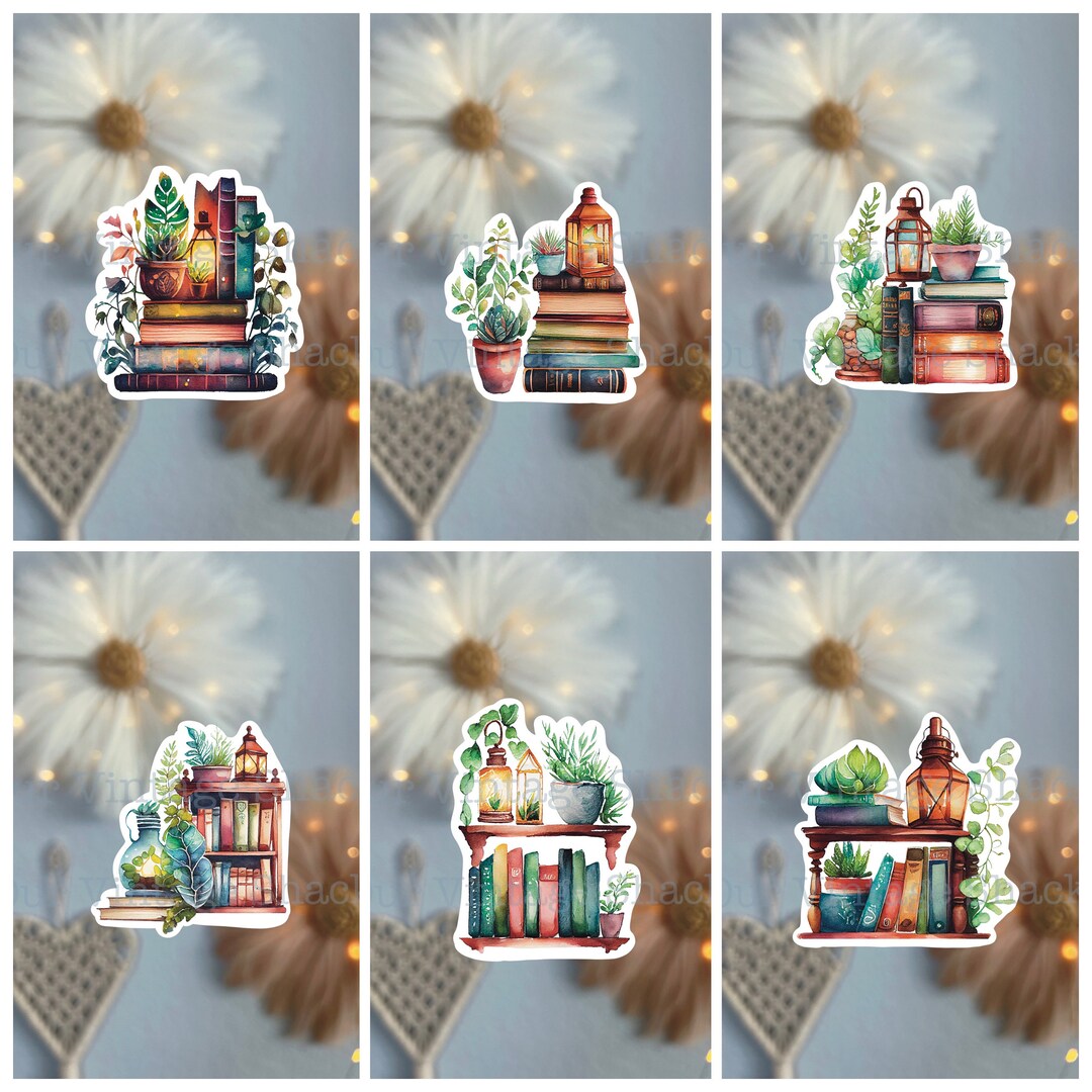 Vintage Boho Book Stack Vinyl Stickers Readers, Book Lovers, Book Nerds ...