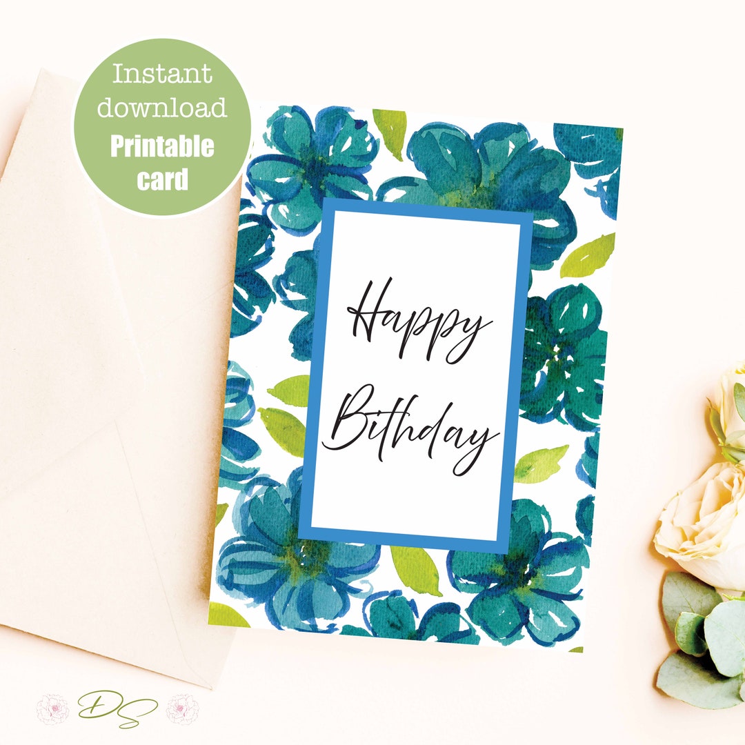 Printable Happy Bday Card With Flowers, Floral Watercolor Birthday Card ...