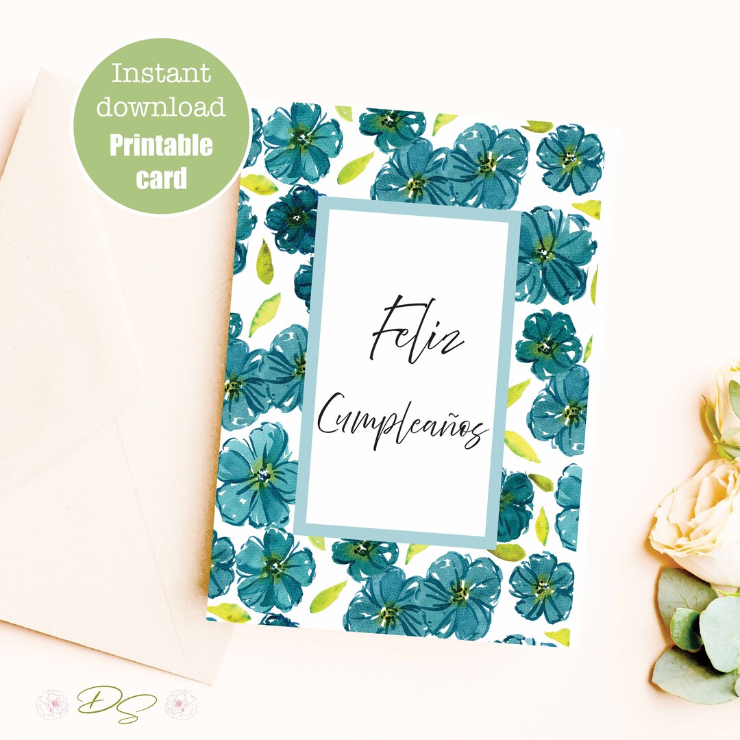 Feliz Cumpleaños Card Flowers, Floral Watercolor Birthday Card ...
