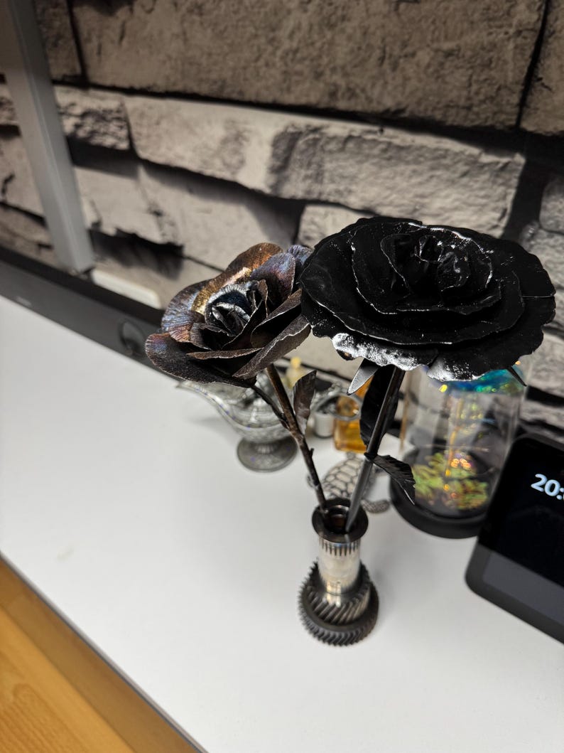 Steampunk Vase for Steel Roses – Handmade Metal Vase Recycled Gear ...