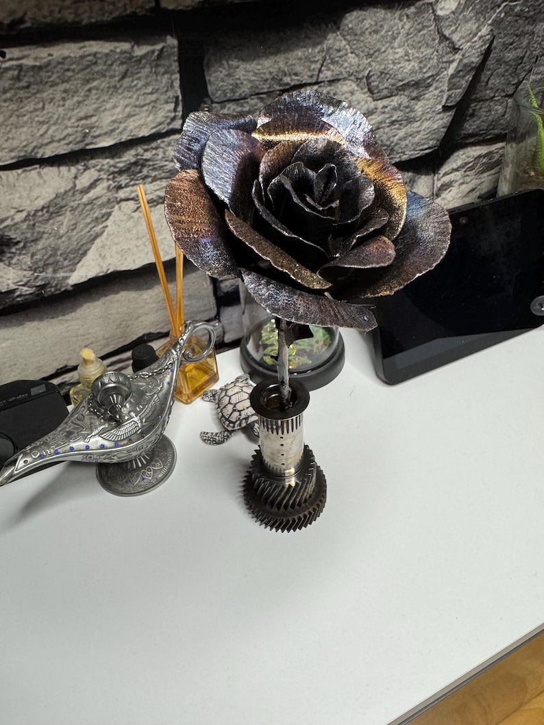 Steampunk Vase for Steel Roses – Handmade Metal Vase Recycled Gear ...