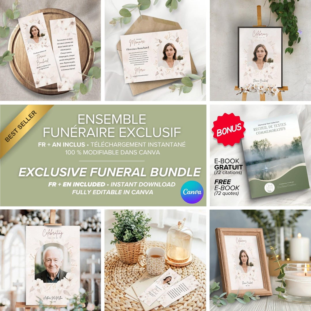 Complete Funeral Set to Personalize / Bookmark, Card and Posters ...