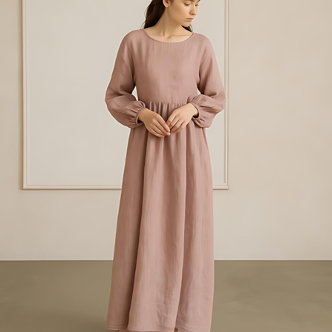 Linen A-line Robe Dress: Zen Style, Retro Casual, Pink - Etsy