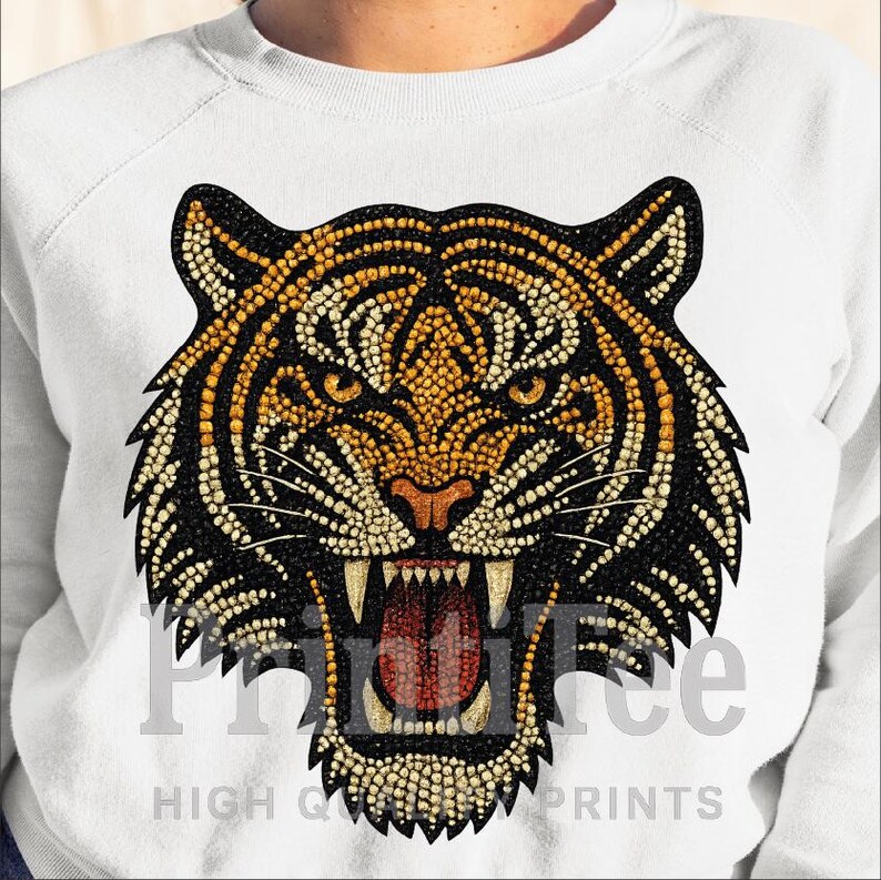 Faux Rhinestone Tiger Head PNG | Sparkly Tiger Face Clipart | Glitter ...