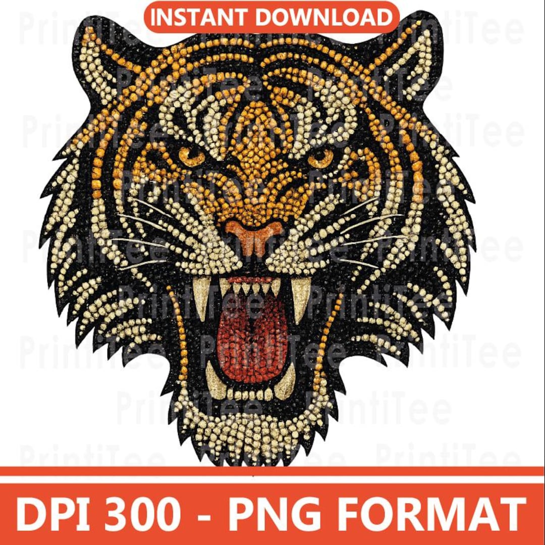 Faux Rhinestone Tiger Head PNG | Sparkly Tiger Face Clipart | Glitter ...