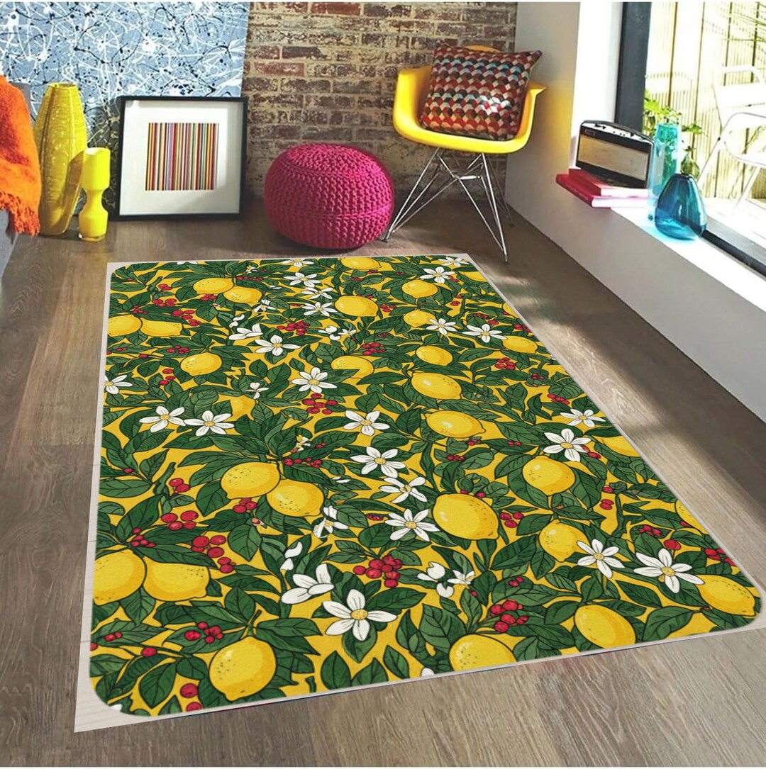 Washable Lemon Kitchen Rug: Yellow Citrus Botanical Runner - Etsy