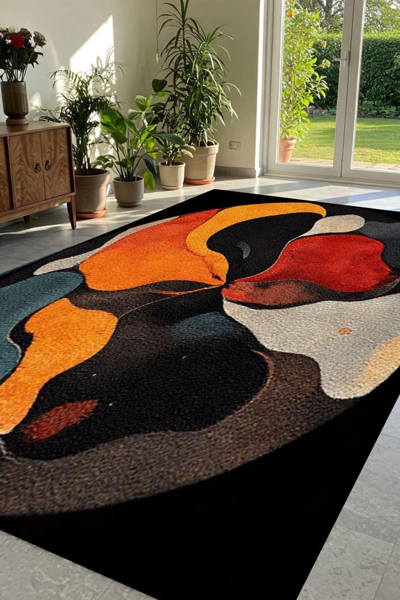 Abstract Organic Shapes Rug - Retro Modern Circle Mat - Bold Statement ...