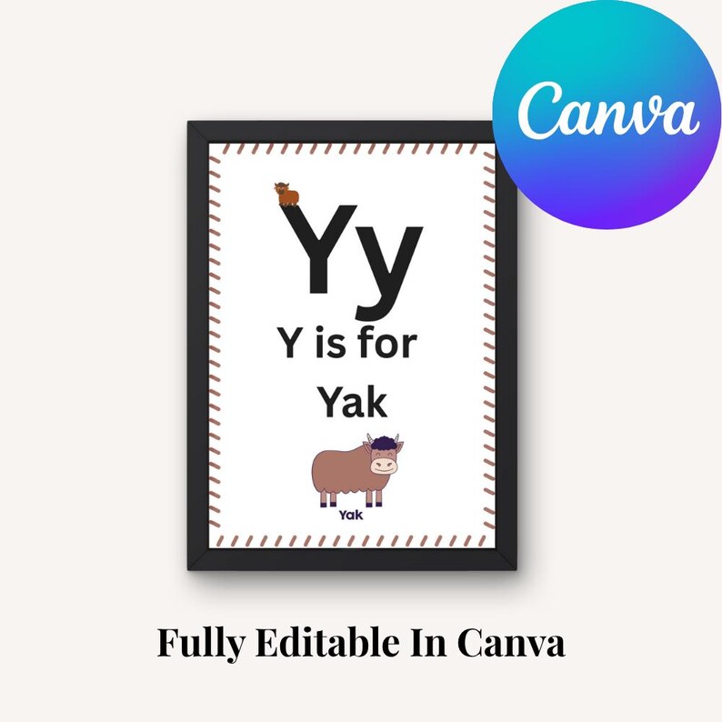 Y is for Yak Nursery Print | Animal ABC Alphabet Poster | Kids Room ...