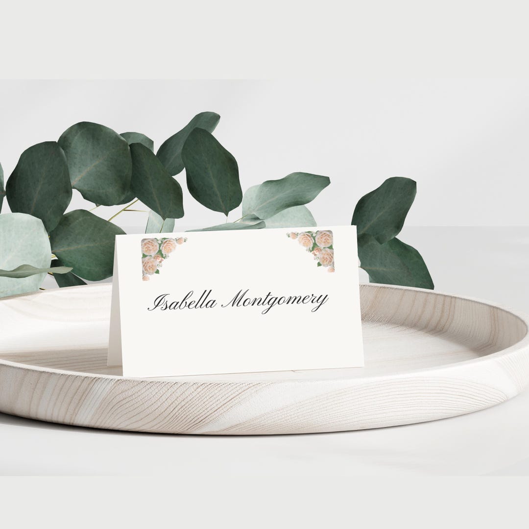 Minimalist Wedding Place Card Template, Floral Wedding Place Name Cards ...