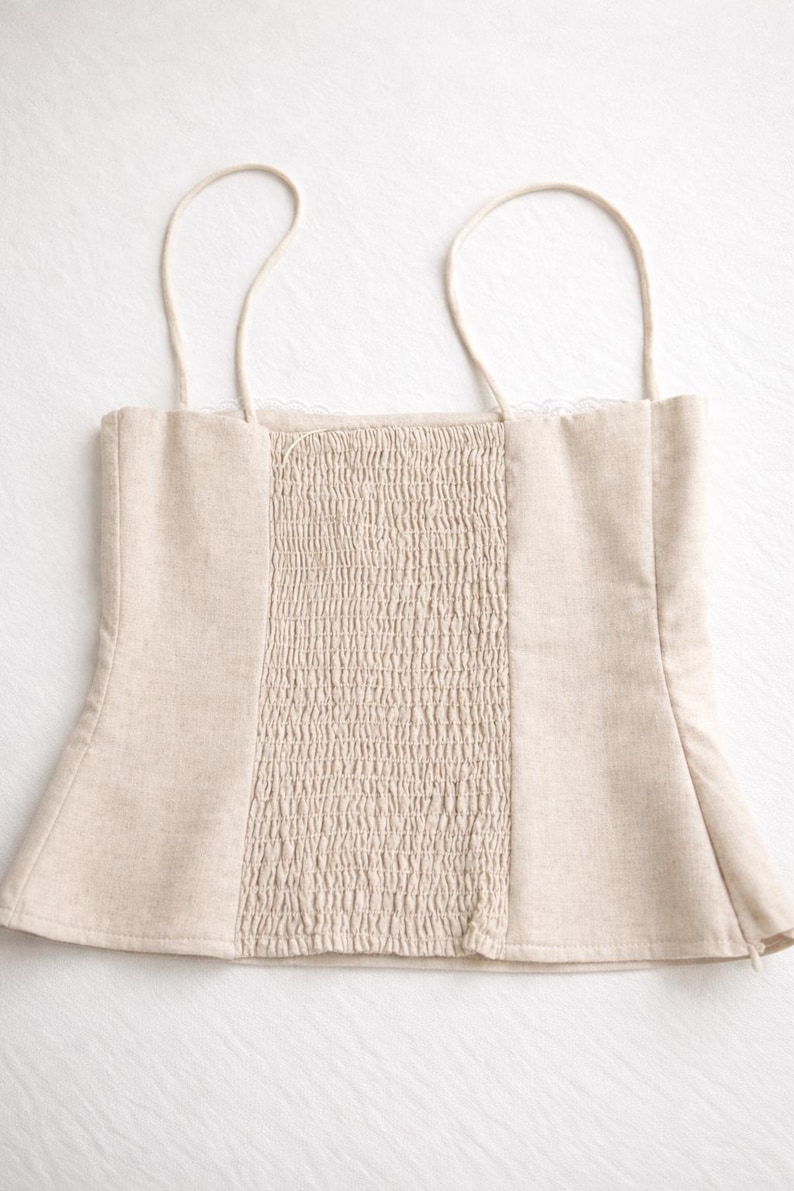 Linen Corset Cami Top With Lace Trim, Structured Waist Summer Top ...