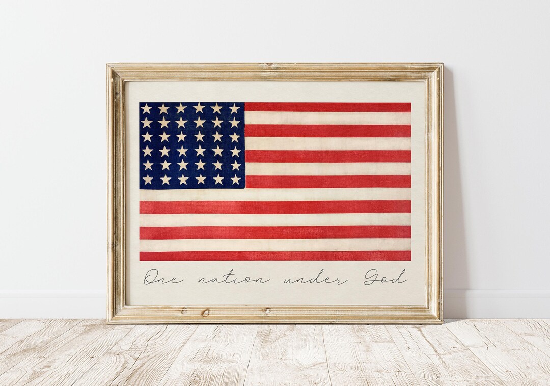 One Nation Under God Christian Printable Art Vintage American Flag ...