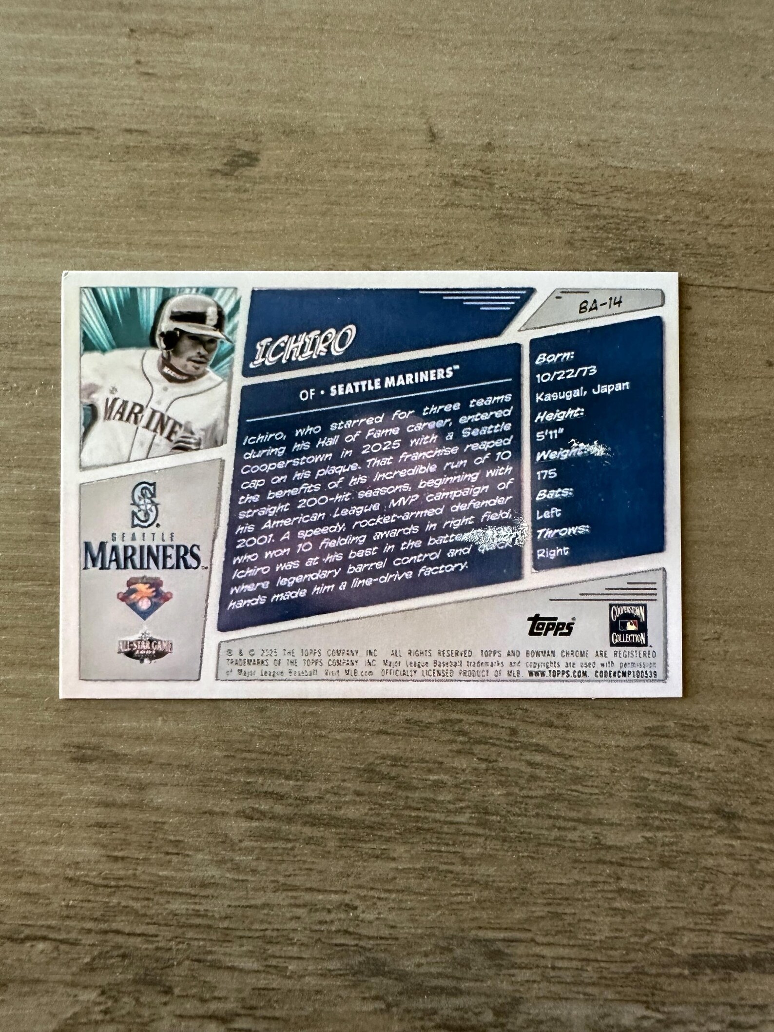 Ichiro Suzuki Anime 2025 Bowman #BA-14 Novelty Baseball Card. Seattle ...