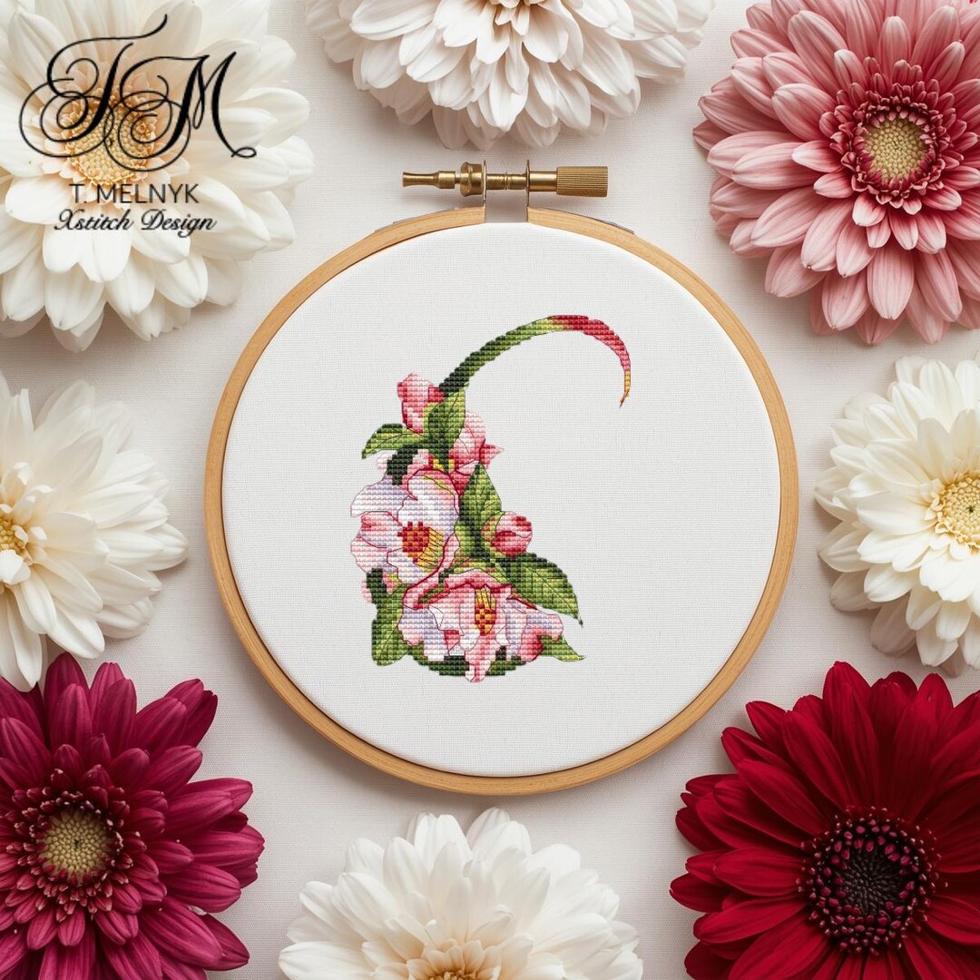 Floral Letter C Cross Stitch Pattern: Botanical Alphabet (PDF) - Etsy