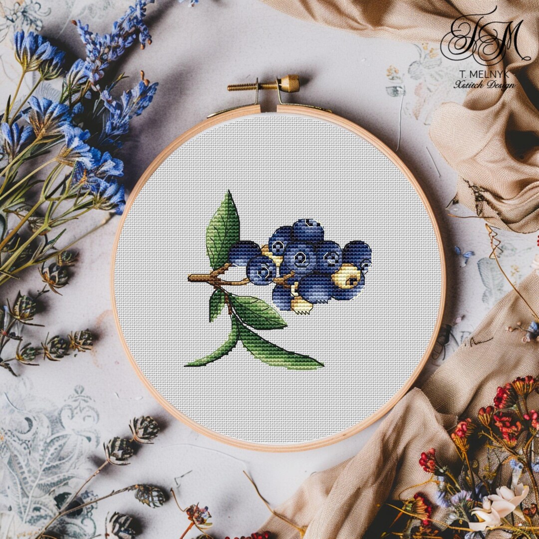 Blueberry Cross Stitch Pattern: Berry Embroidery Design for Crafting ...