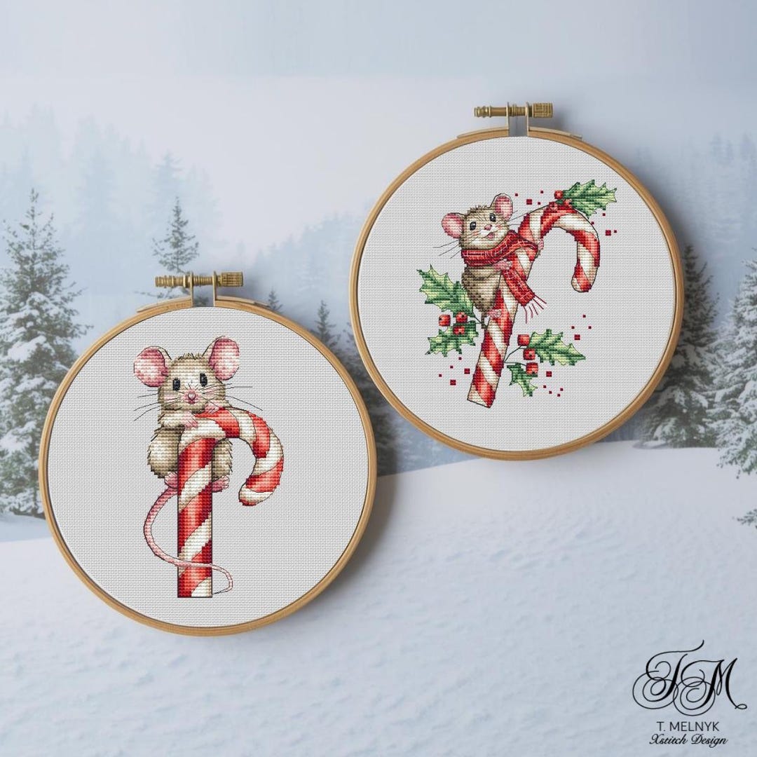 Cute Christmas Mouse Cross Stitch Pattern Set | Holiday Embroidery PDF ...