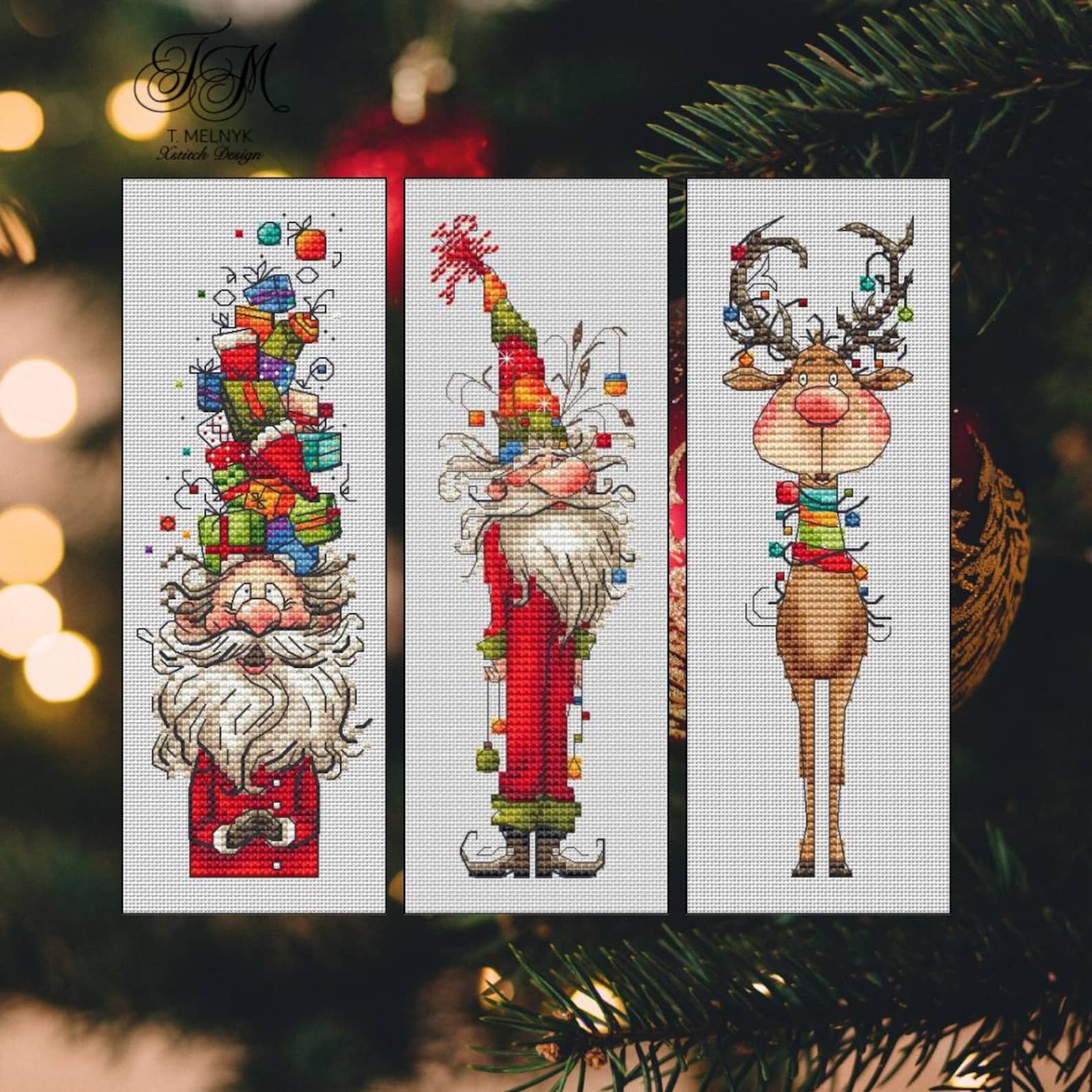 Cheerful Christmas Bookmarks: Santa & Reindeer Cross Stitch Set of 3 ...