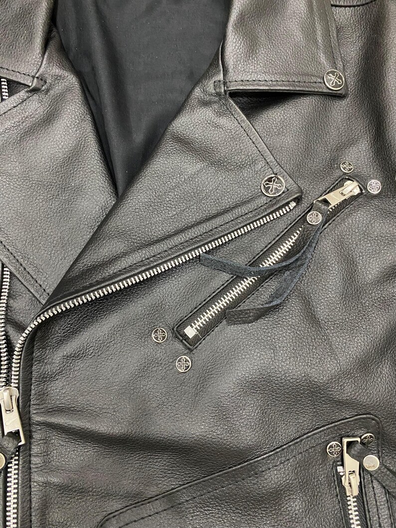 Primium Black Leather Biker Jacket - Heavy - Duty Zipper Design With ...