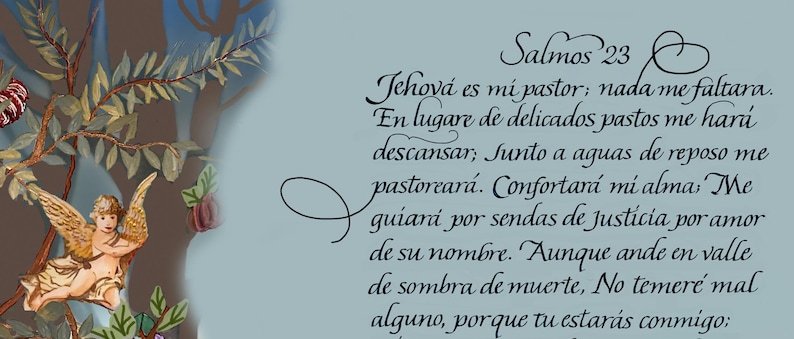 Psalm 23 Handwritten in Spanish, Christian Art, Faith Gift, the Lord is ...