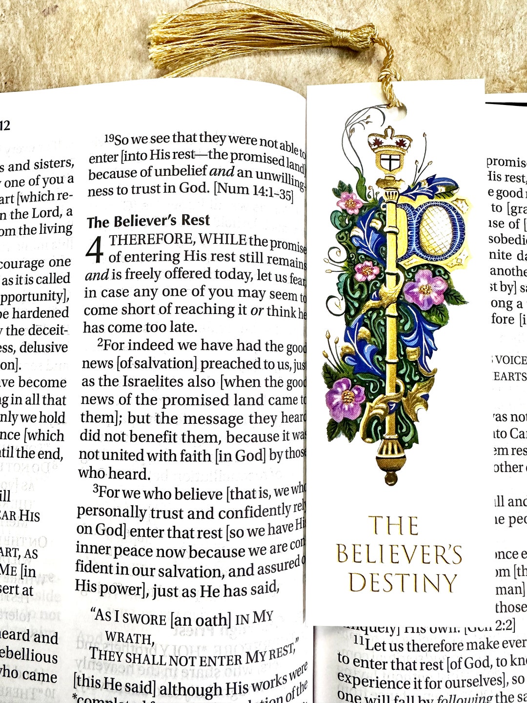 Bookmark, Gold Tassel, Various Hand Lettered Calligraphy on Watercolour ...