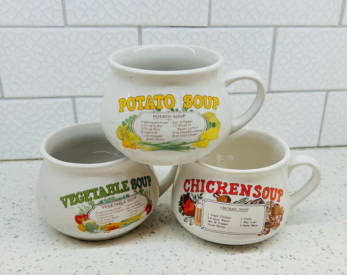 Vintage Soup Mugs - Set of 3. Soup Mugs With Recipe. Potato Soup ...
