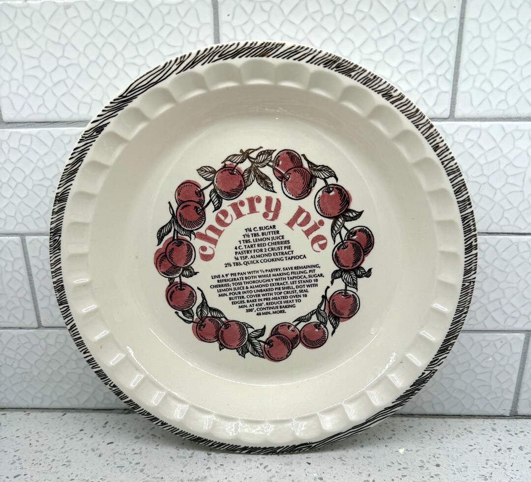 Vintage Cherry Pie Recipe Ceramic Pie Plate - Pie Pan. Cherry Pie ...