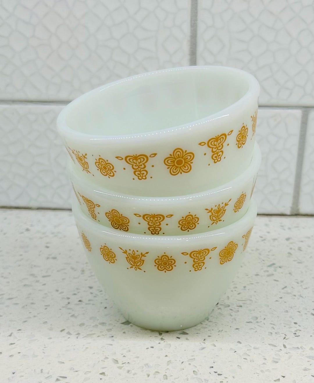 Vintage Corning Pyrex Set of Three Pyrex Golden Butterfly Bouillon ...
