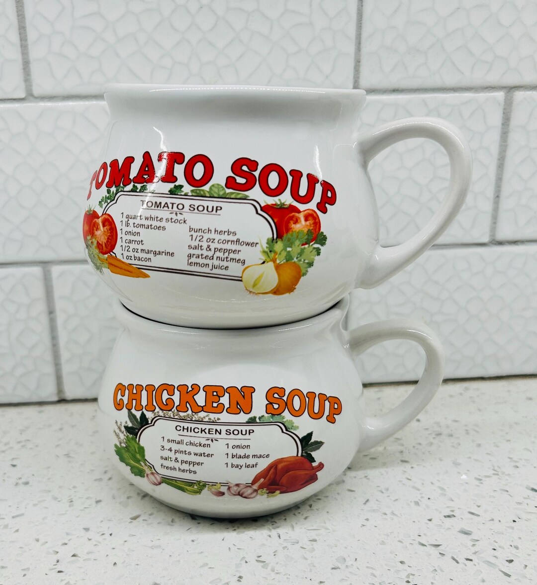 Vintage Soup Mugs - Set of 2. Soup Mugs With Recipe. Chicken Soup and ...