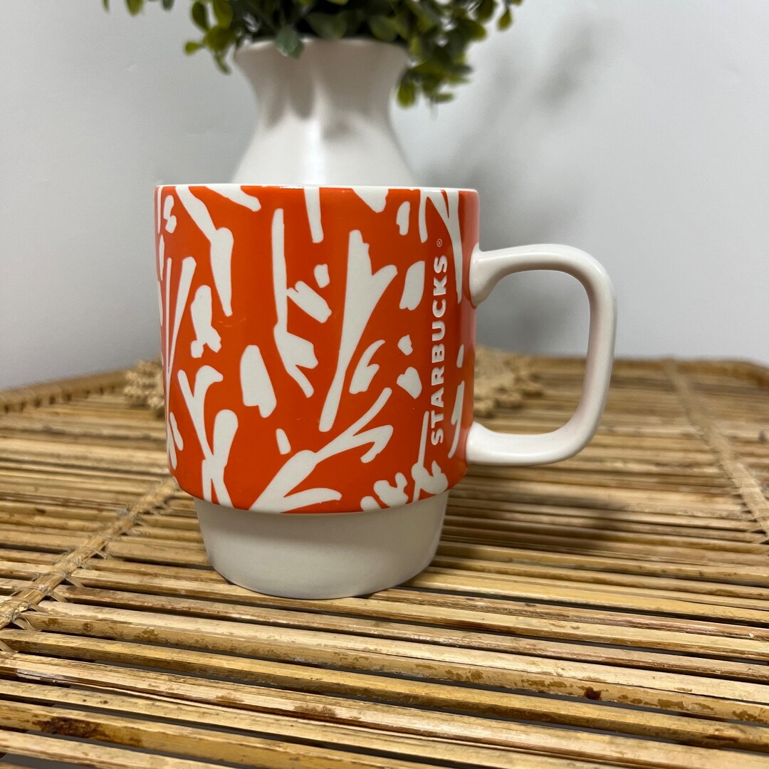 Starbucks 2016 Orange Flower Design Stackable Mug - 12 Oz Floral Spring ...