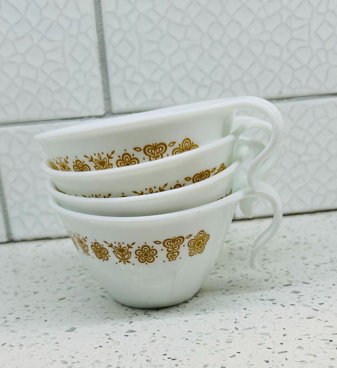 Corelle Set of 4 Tea Cup & Saucer Blue Onion Option Hook Handle Old ...